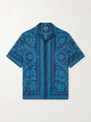 Versace Versace - Camp-Collar Printed Silk-Twill Shirt - Men - Blue  Navy