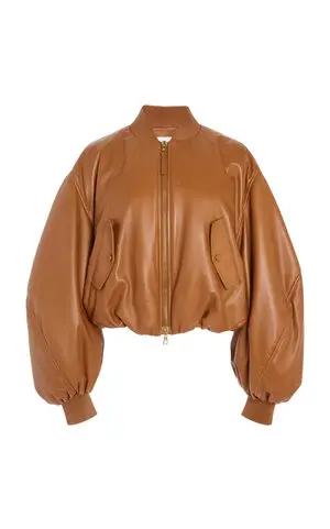 Givenchy Cropped Leather Cocoon Bomber Jacket - Brown