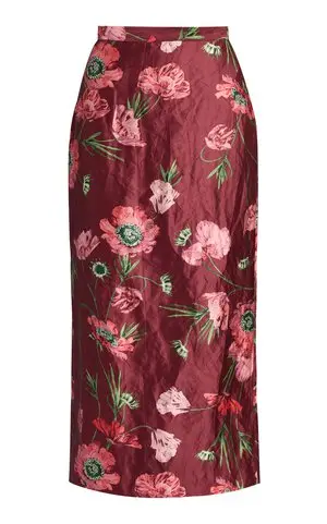 Erdem Floral Textured Satin Midi Skirt - Multi
