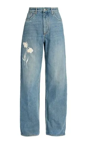Erdem Embroidered Floral Straight-leg Jeans - Blue