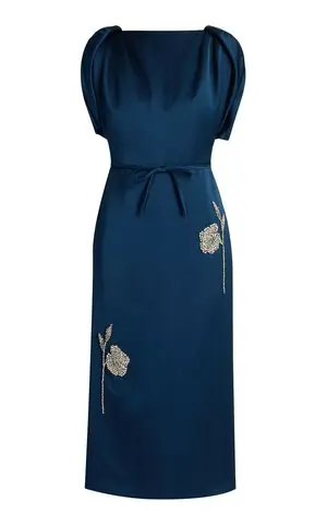 Erdem Embroidered Heavy Satin Midi Dress