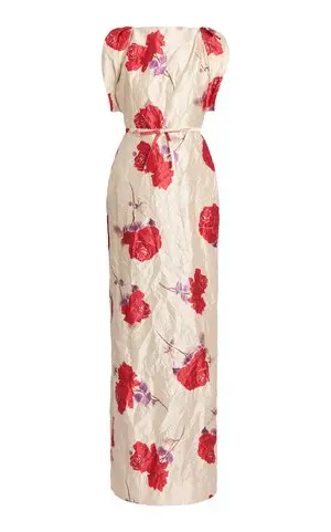 Erdem Floral Textured Satin Gown