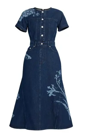 Erdem Printed Denim Midi Dress - Medium Wash