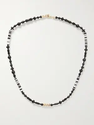Luis Morais 14-karat Gold, Agate, And Sapphire Beaded Necklace - Black