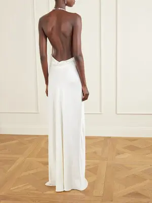 Stella McCartney Crystal-embellished Satin-crepe Halterneck Gown