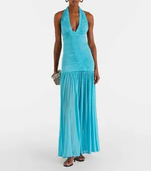 Christopher Esber Orion Ruched Jersey Maxi Dress - Blue