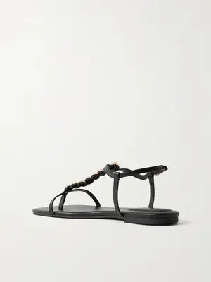 Simkhai Amaya Embellished Leather Flat Sandals - Black