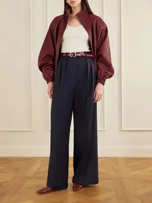 ANINE BING Lou Pleated Wide-leg Pants - Blue