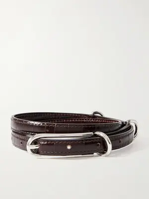 LIFFNER Three Keeper Croc-effect Leather Belt - Brown