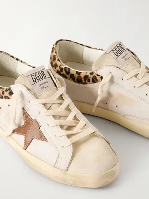GOLDEN GOOSE Super Star Calf Hair And Suede-trimmed Distressed Leather Sneakers - Neutrals