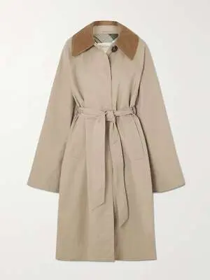 Barbour Belted Corduroy-trimmed Cotton-blend Twill Trench Coat