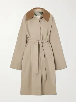 Barbour Belted Corduroy-trimmed Cotton-blend Twill Trench Coat - Neutrals