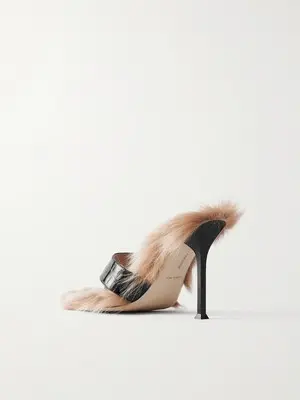 CHRISTEN Helix Buckled Shearling-lined Croc-effect Leather Sandals - Neutrals
