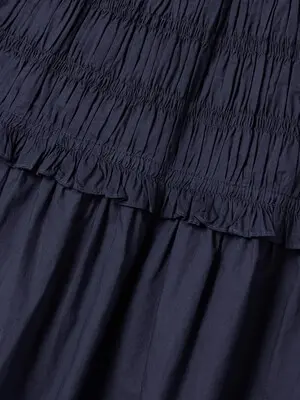 DÔEN Leanne Shirred Gingham Organic Cotton-voile Midi Dress - Blue