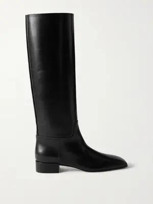 CHRISTEN Classic Square Leather Knee Boots - Black