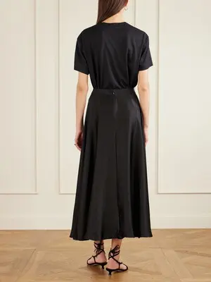 ANINE BING Christina Silk-blend Satin Midi Skirt