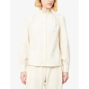 ME+EM Micro-cord Ruffle-trim Woven Blouse - Cream