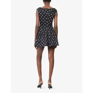 SELF-PORTRAIT Polka Dot V-neck Mini Dress - Black
