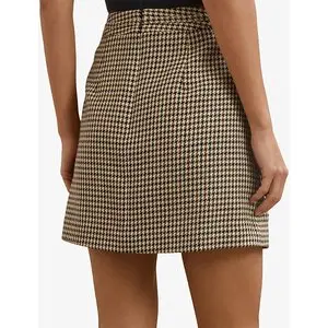REISS Beatrix Checked Wool-blend Mini Skirt