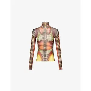 JEAN PAUL GAULTIER High-neck Graphic-pattern Mesh Top