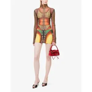JEAN PAUL GAULTIER High-neck Graphic-pattern Mesh Top