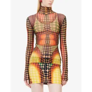 JEAN PAUL GAULTIER High-neck Graphic-pattern Mesh Top