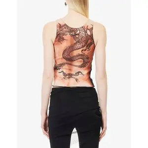 JEAN PAUL GAULTIER Tattoo-pattern Semi-sheer Mesh Top