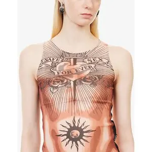 JEAN PAUL GAULTIER Tattoo-pattern Semi-sheer Mesh Top