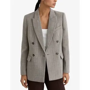 REISS Ember Double-breasted Herringbone Blazer - Grey