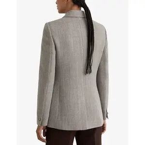 REISS Ember Double-breasted Herringbone Blazer - Grey