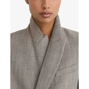REISS Ember Double-breasted Herringbone Blazer - Grey