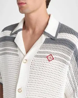 Casablanca Apos;s Cotton Crochet Short-sleeve Tennis Shirt - White Grey
