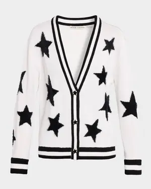 Alice + Olivia Alice + Olivia Bradley Star Wool-Blend Cardigan - Ecru/black