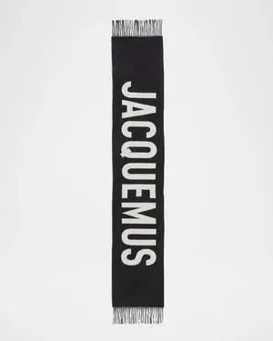 Jacquemus Jacquard Logo Wool Scarf - Black