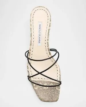 Manolo Blahnik 50mm Snake-effect Leather Mules - Black Multi