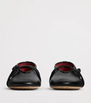 Bottega Veneta Lambskin Braided Trim Ballet Flats - Black