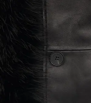 SELF-PORTRAIT Leather Faux Fur-trim Long Coat