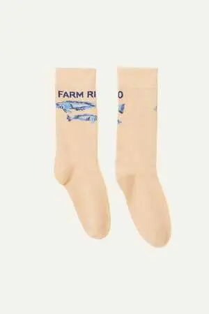 FARM RIO GIFTS Printed Knit Socks Off-white Fish