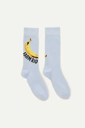 FARM RIO GIFTS Printed Knit Socks - Powder Banana