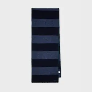 Paul Smith Navy Stripe Blanket Stitch Scarf - Blue