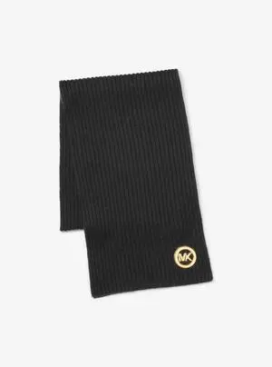 Michael Kors Ribbed Wool Scarf In By - Black