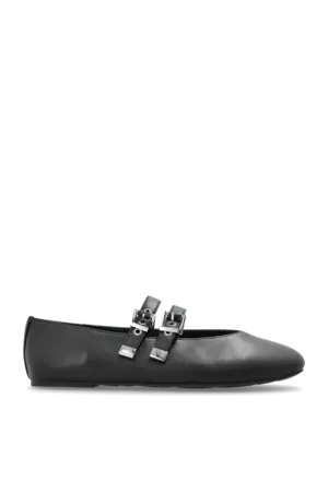 Michael Kors Leather Ballerinas With Buckled Straps - Black