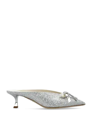 JIMMY CHOO Heeled Mules With Crystal Embellishments - Silver