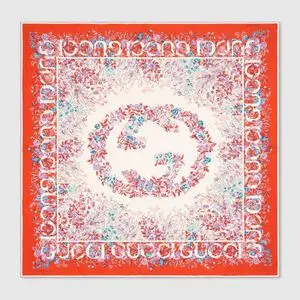 Gucci Printed Silk Twill Carré Silk - Orange