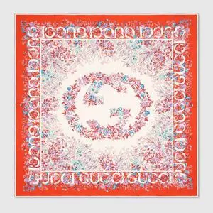 Gucci Printed Silk Twill Carré, Orange Orange