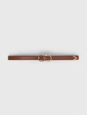 Maje Leather Belt With Gold Buckle And Metal Tip - Camel