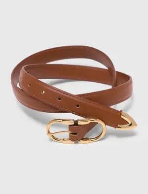 Maje Slim Leather Belt With Double Buckle - Camel