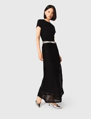 Maje Embroidered Basket-weave Knit Maxi Skirt