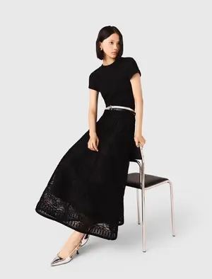 Maje Embroidered Basket-weave Knit Maxi Skirt