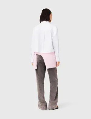 Maje Cropped Cotton Poplin Shirt With Crochet Collar And Tie Neck